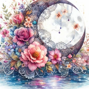 Magical Moon: Clipart Bundle 10 High Res Watercolor Jpgs for Junk ...