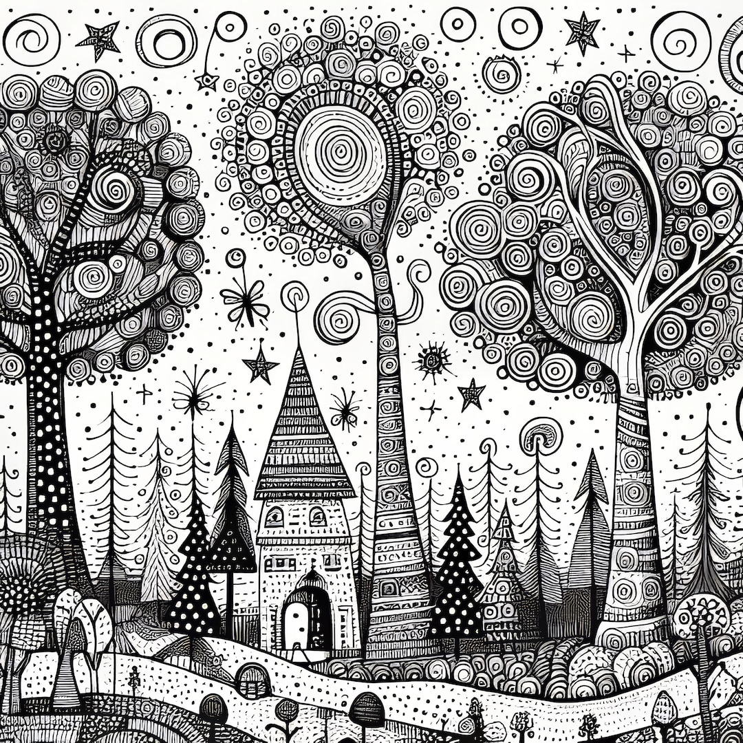 Adult Coloring Pages Whimsical Trees Clip Art 10 High Res Watercolor ...