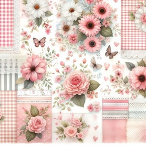 Pink Calico Paper Clip Art Bundle 10 High Res Watercolor Jpgs for Junk ...