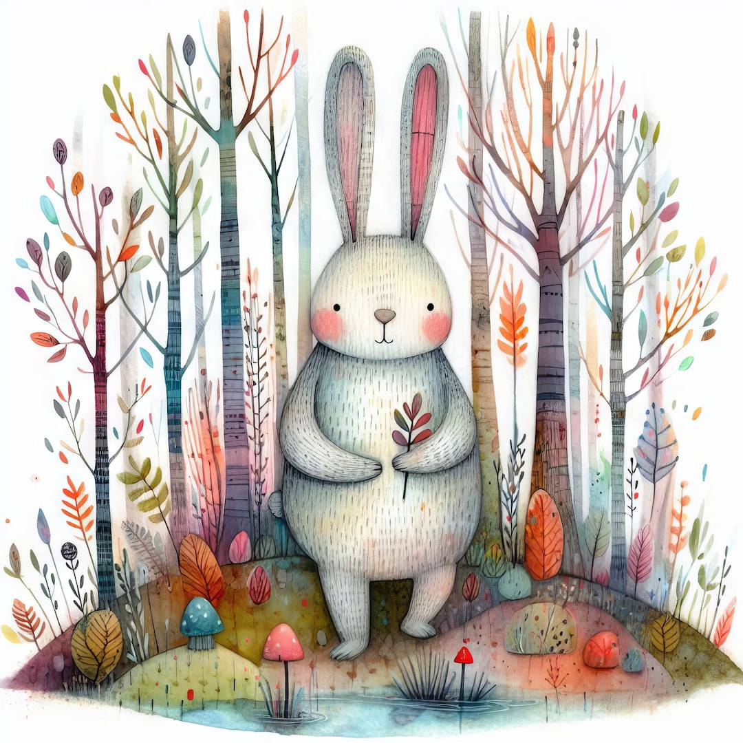 Rabbit in the Woods Clip Art 10 High Res Watercolor Jpgs for Junk ...