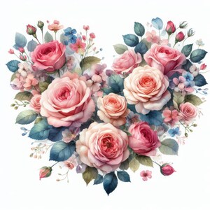 Floral Rose Heart Clip Art Bundle 10 High Res Watercolor Jpgs for Junk ...