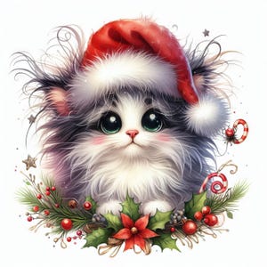 Cute Christmas Cat: Clip Art 10 High Res Watercolor Jpgs Junk ...