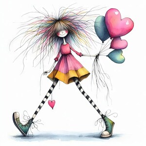 Quirky Heart Balloons: Clip Art 10 High Res Watercolor Jpgs Junk ...