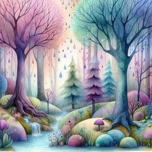 Whimsical Rainy Forest: Clip Art 10 High Res Watercolor Jpgs for Junk ...