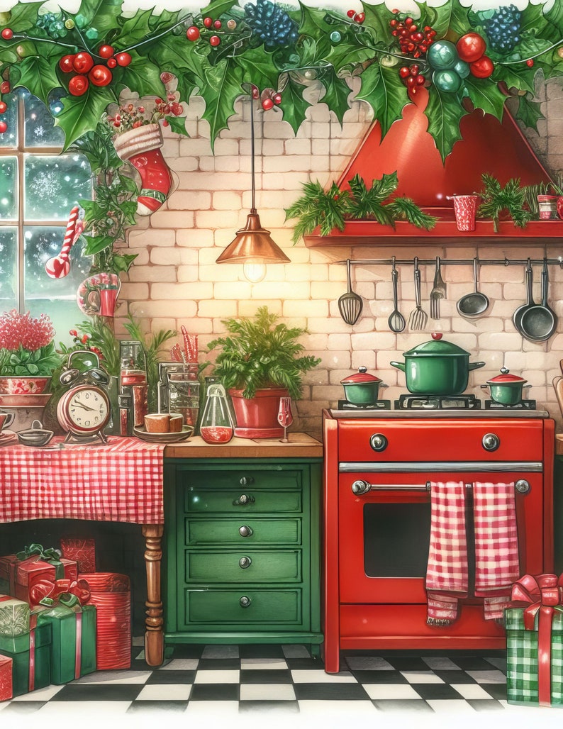 Christmas Kitchen: 10 High Res Watercolor Jpgs, Junk Journaling ...