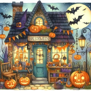 Halloween Shop Clip Art 10 High Res Watercolor Jpgs Junk Journaling ...