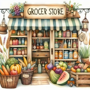 Whimsical Grocery Store Clip Art 10 High Res Watercolor Jpgs for Junk ...