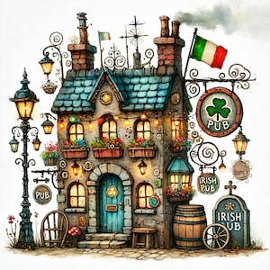 Irish Pub#2: 10 High Res Watercolor Jpgs, Junk Journaling, Scrapbooking ...