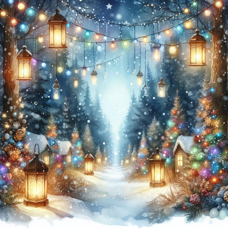 Magical Christmas Forest: Clip Art, 10 High Res Watercolor Jpgs, Junk ...