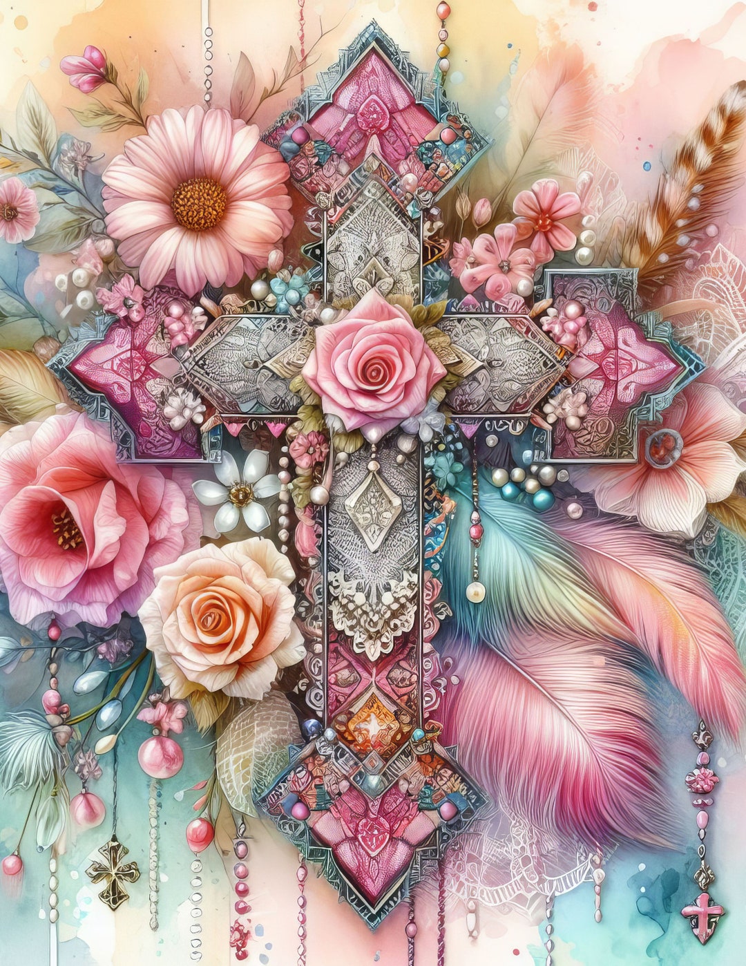 Boho Cross: Clip Art Bundle 10 High Res Watercolor Jpgs for Junk ...