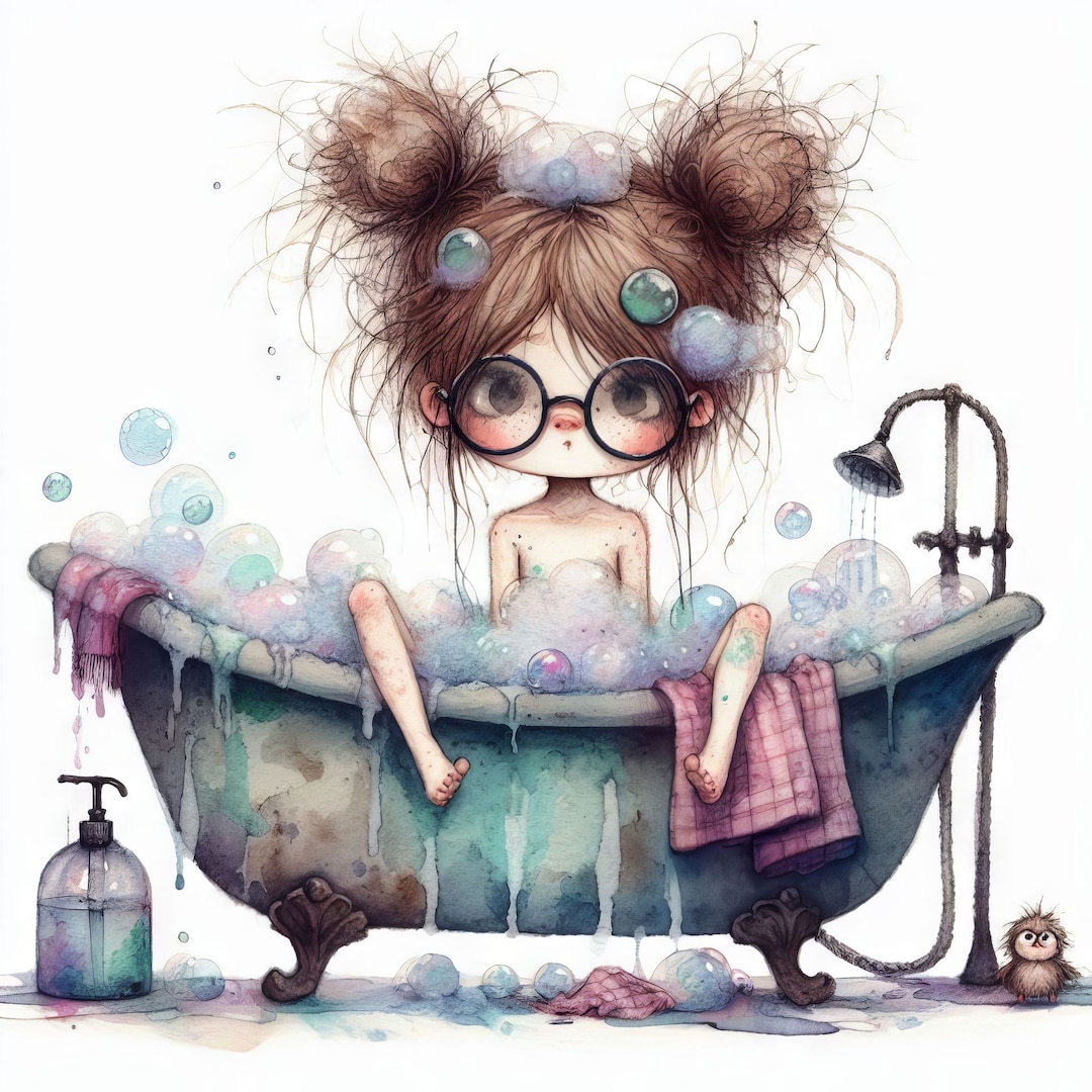 Quirky Bubble Bath Clip Art 10 High Res Watercolor Jpgs Junk Journaling ...