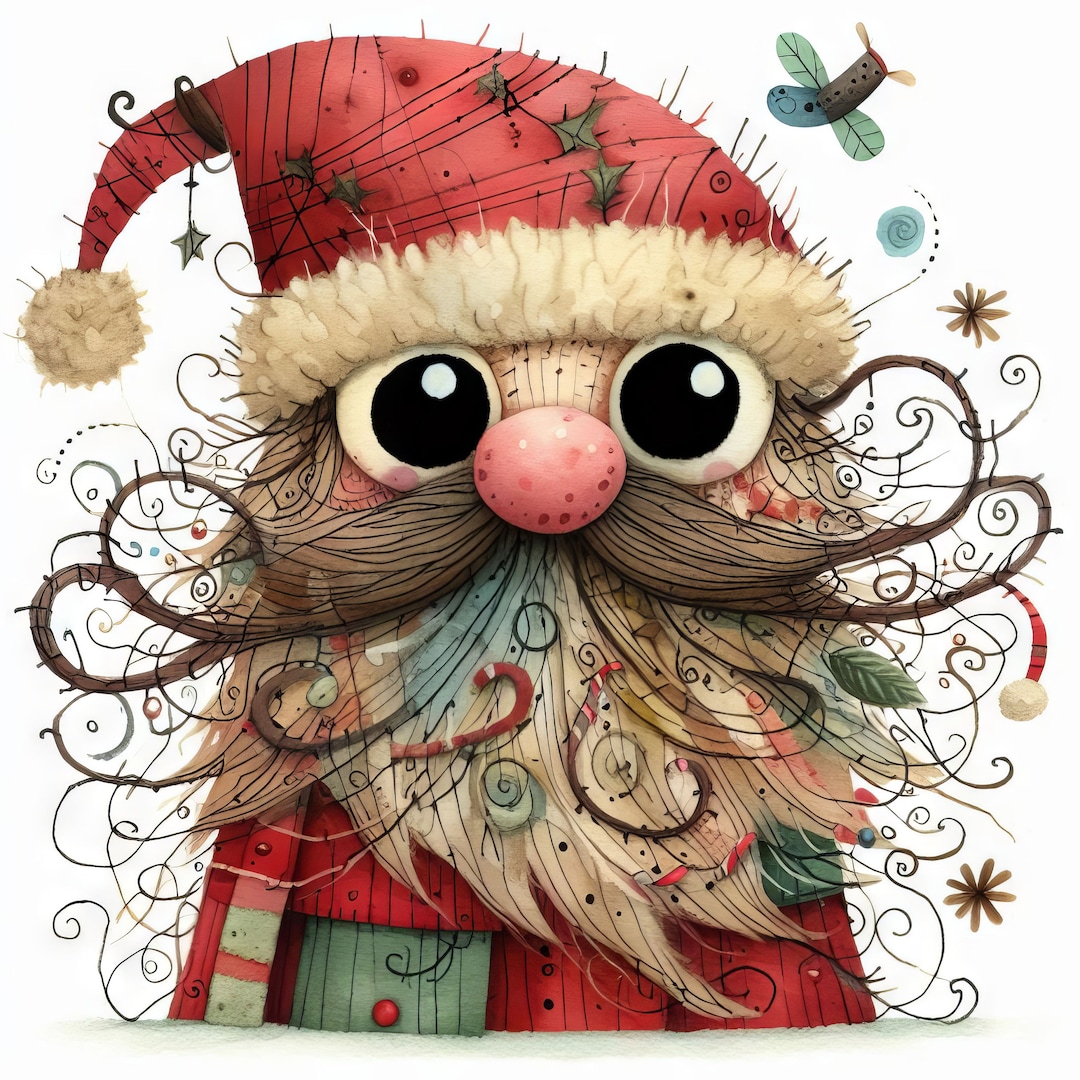 Whimsical Stressed Santa Clip Art 10 High Res Watercolor Jpgs for Junk ...