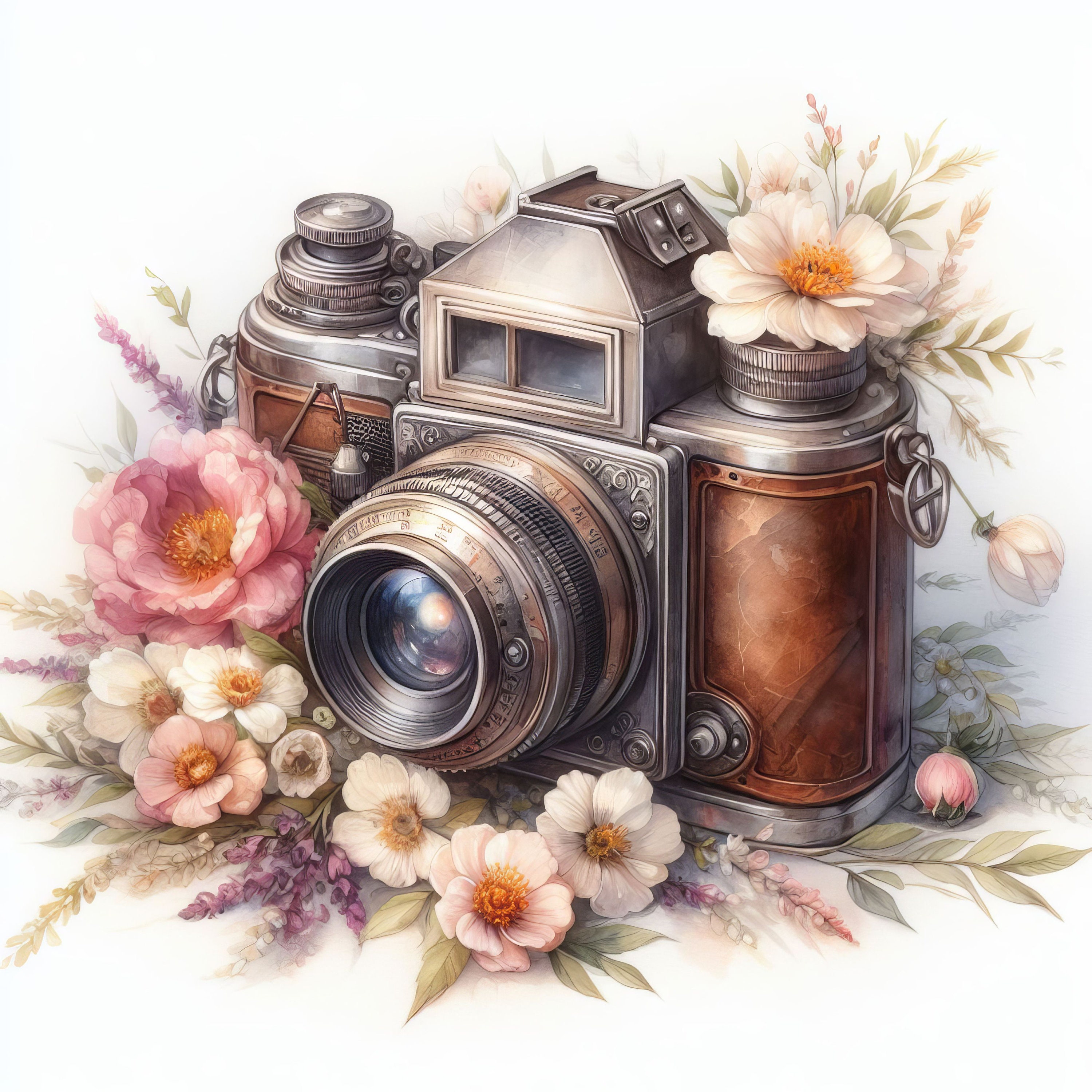 Vintage Camera: Clip Art, 10 High Res Watercolor Jpgs, Junk Journaling ...