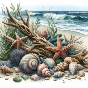 Ocean Treasures Clip Art Bundle 10 High Res Watercolor Jpgs for Junk ...