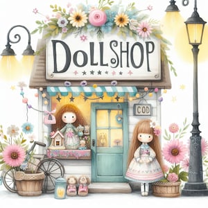 Doll Shop Clip Art 10 High Res Watercolor Jpgs Junk Journaling ...
