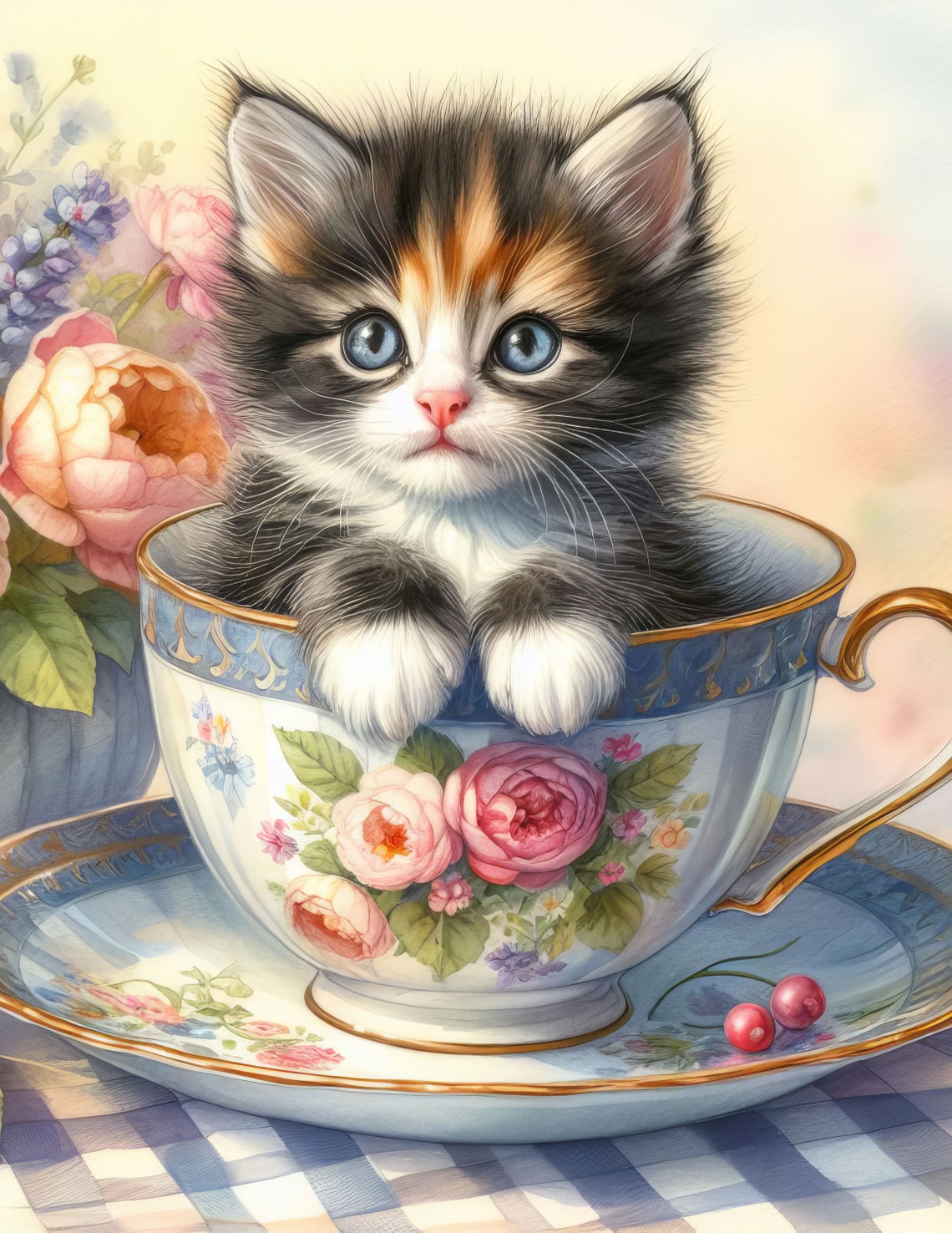 Kitten in Teacup Clipart Bundle 10 High Res Watercolor Jpgs for Junk ...