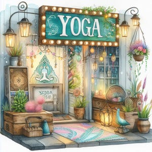 Yoga Studio Clip Art 10 High Res Watercolor Jpgs Junk Journaling ...