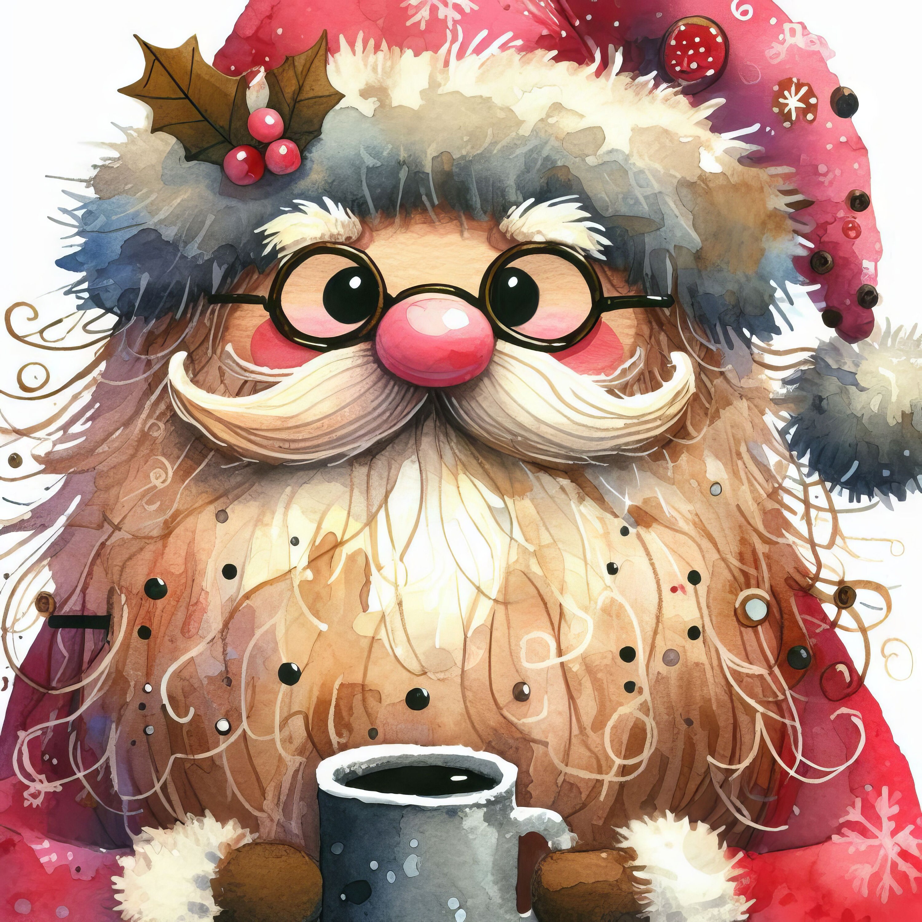 Whimsical Stressed Santa: Clip Art, 10 High Res Watercolor Jpgs, Junk ...