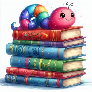 Bookworm Clip Art Bundle 10 High Res Watercolor Jpgs for Junk ...