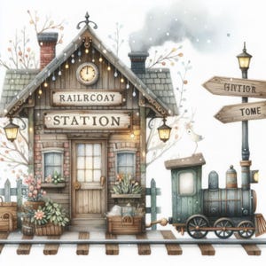 Railroad Station: Clip Art, 10 High Res Watercolor Jpgs, Junk ...