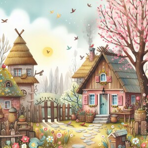 Whimsical Spring Village Art 10 High Res Watercolor Jpgs for Junk ...