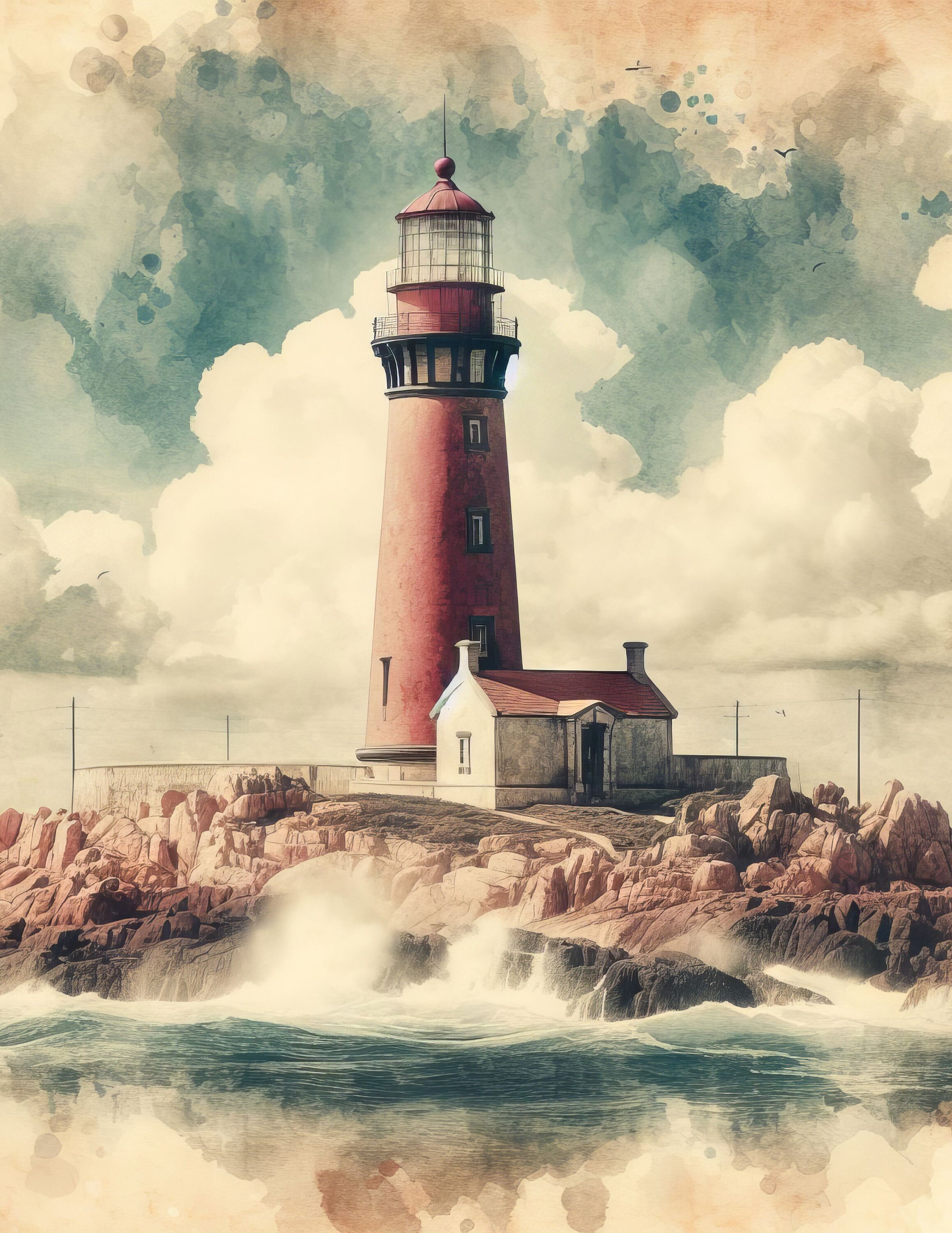 Vintage Lighthouse Clipart Bundle 10 High Res Watercolor Jpgs for Junk ...