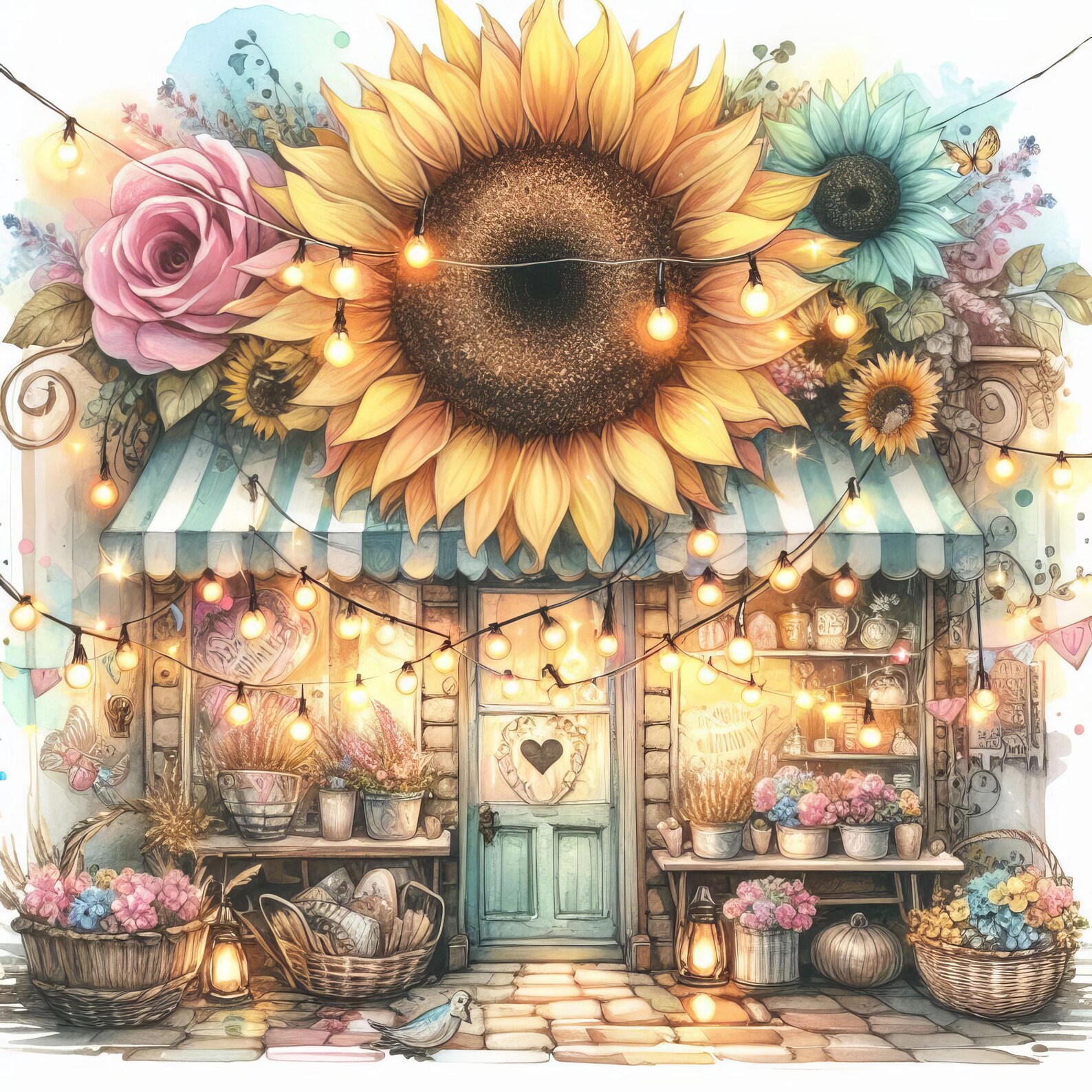 Sunflower Shop: Clipart, 10 High Res Watercolor Jpgs, Junk Journaling ...