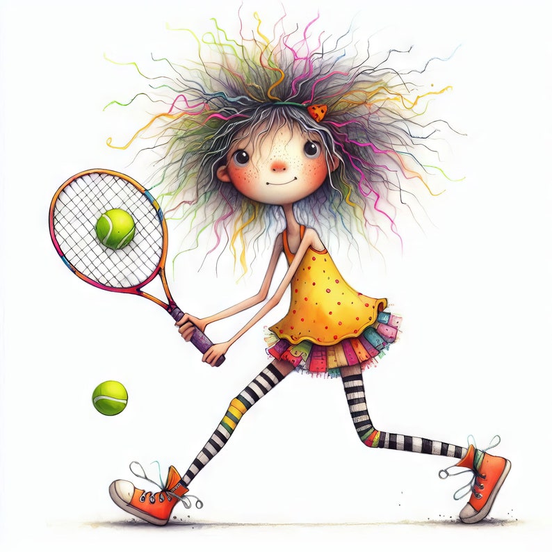 Quirky Tennis Clip Art: High-res Watercolor Jpgs (digital Download) - Etsy