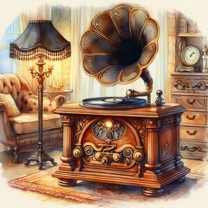 Vintage Victrola Clip Art 10 High Res Watercolor Jpgs for Junk ...