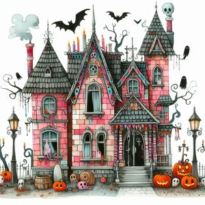 Whimsical Haunted House: Clip Art Bundle 10 High Res Watercolor Jpgs ...
