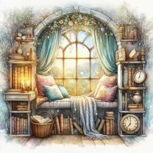 Cozy Book Nook 10 High Res Watercolor Jpgs Junk Journaling ...