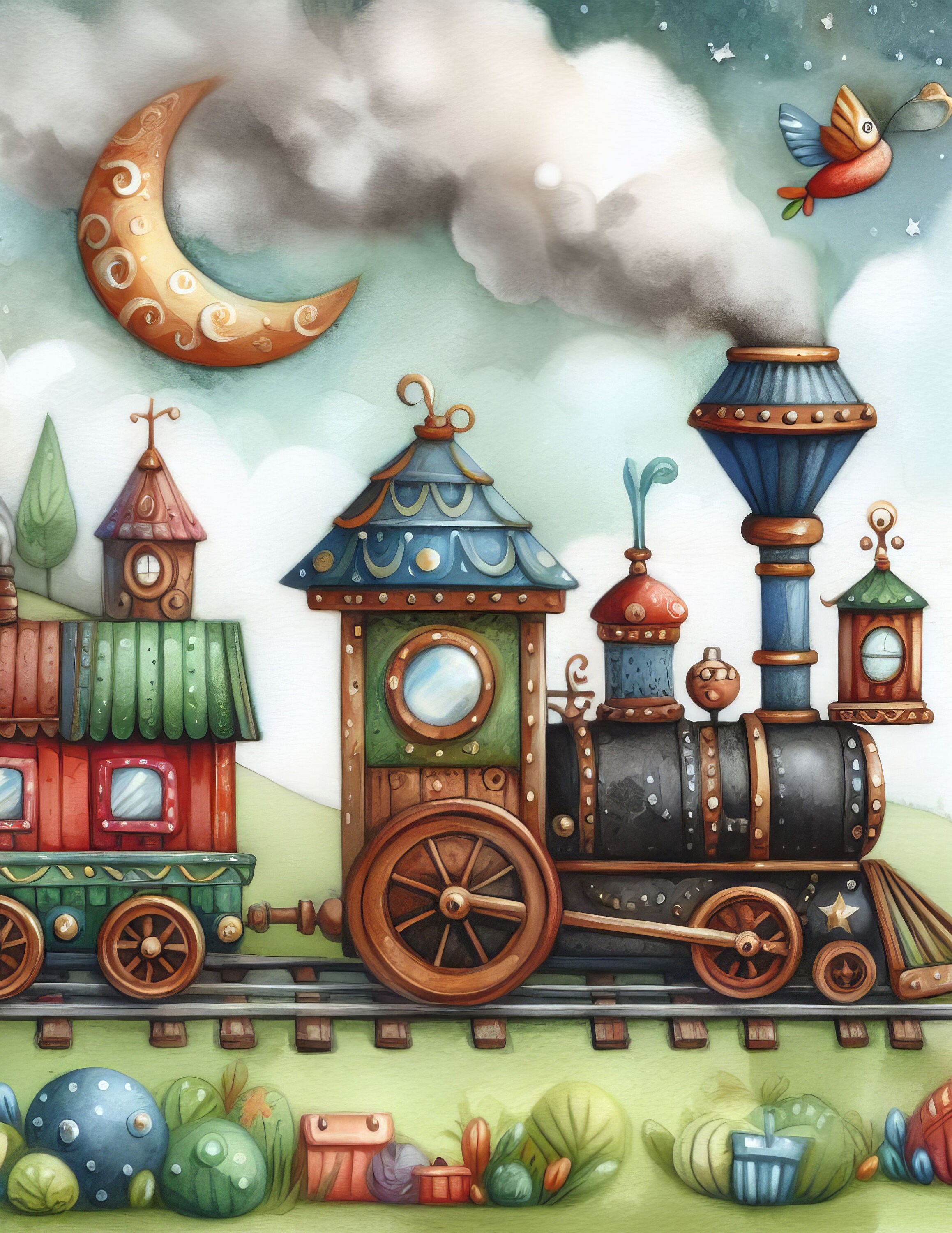 Whimsical Train Clipart Bundle 10 High Res Watercolor Jpgs for Junk ...