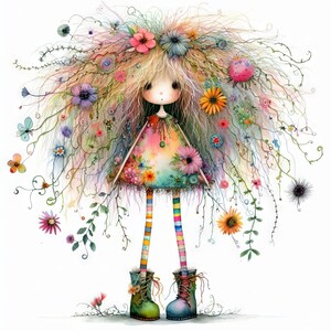 Quirky Flower Girl Clip Art 10 High Res Watercolor Jpgs for Junk ...