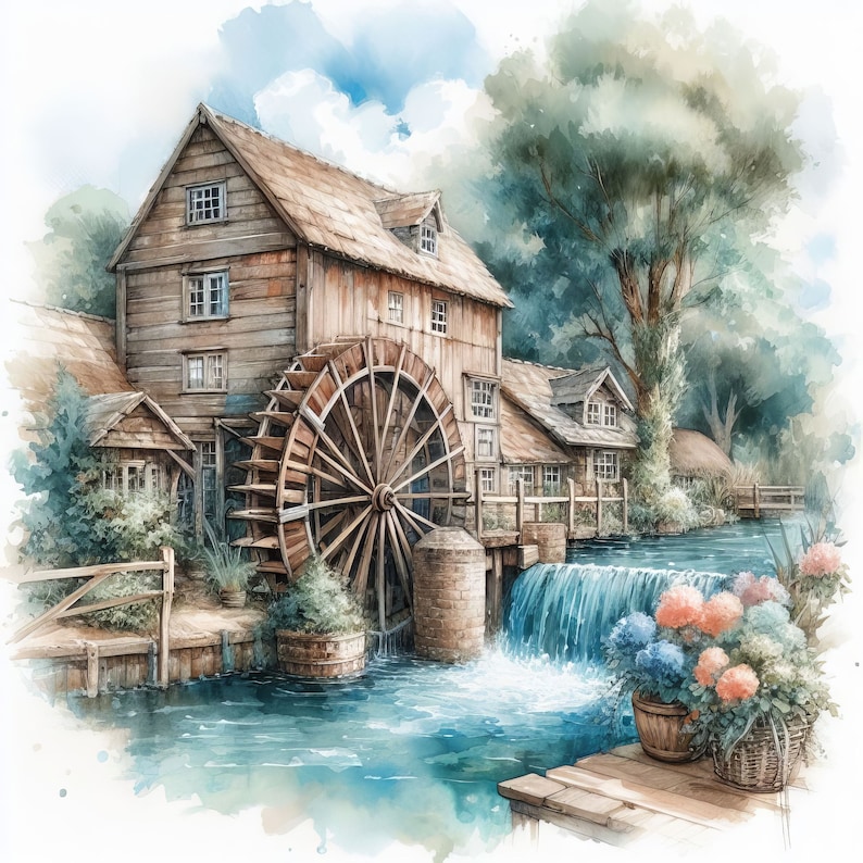 Old Mill: Clip Art 10 High Res Watercolor Jpegs for Junk Journaling ...