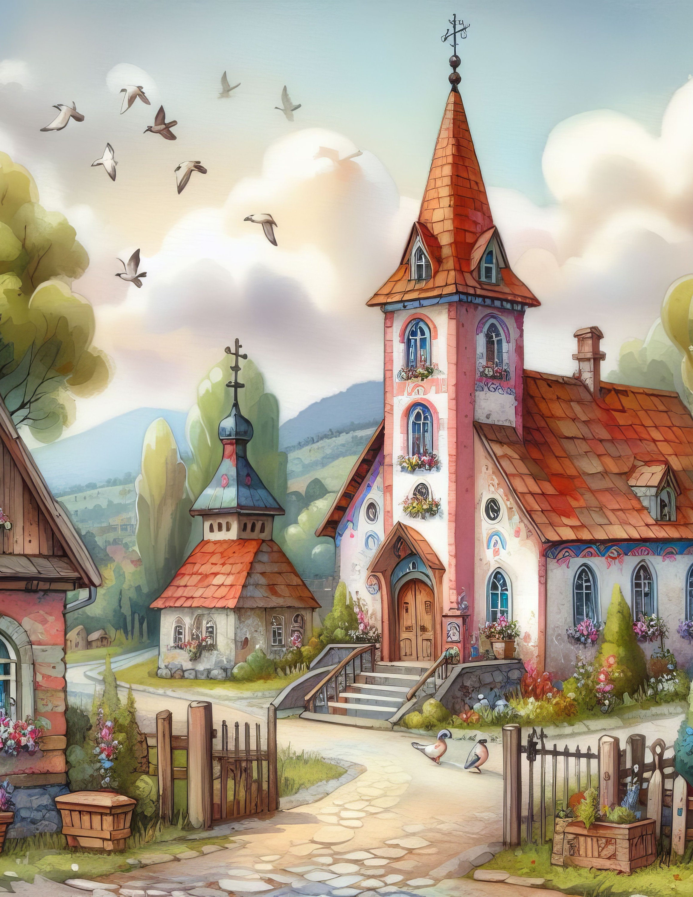 Country Church: Clip Art, 10 High Res Watercolor Jpgs, Junk Journaling ...