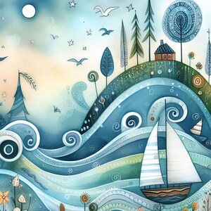 Whimsical Seascape 10 High Res Watercolor Jpgs for Junk Journaling ...
