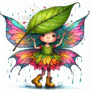Quirky Rain Fairy: Clip Art, 10 High Res Watercolor Jpgs, Junk ...