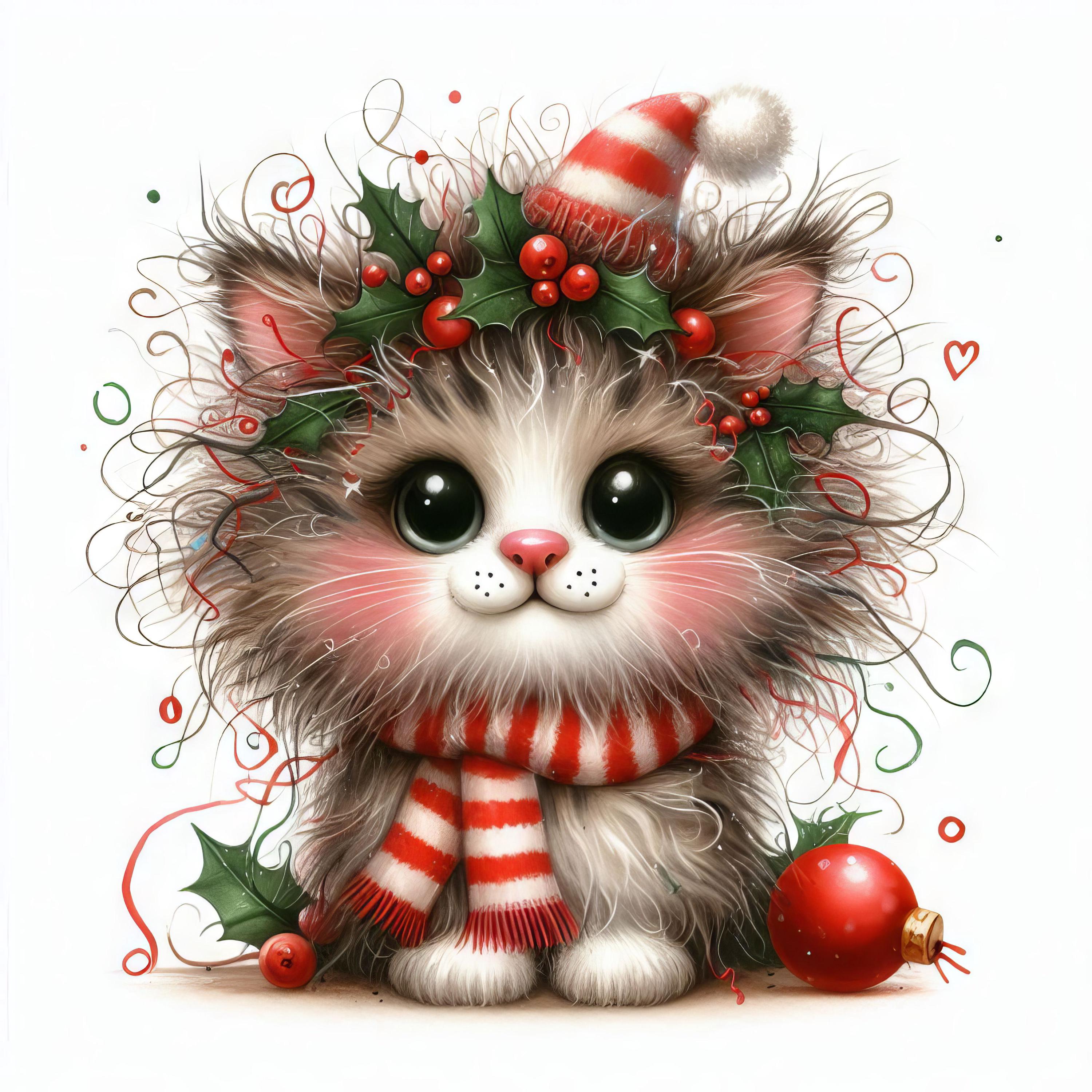 Cute Christmas Cat: Clip Art 10 High Res Watercolor Jpgs Junk ...