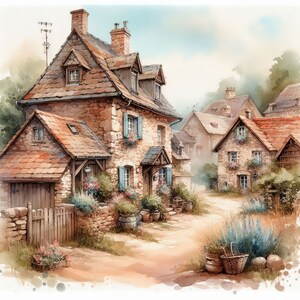 Rustic Village 10 High Res Watercolor Jpgs for Junk Journaling ...