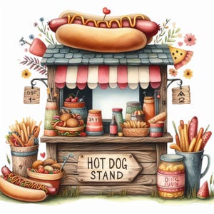 Hot Dog Stand: Clip Art, 10 High Res Watercolor Jpgs, Junk Journaling ...