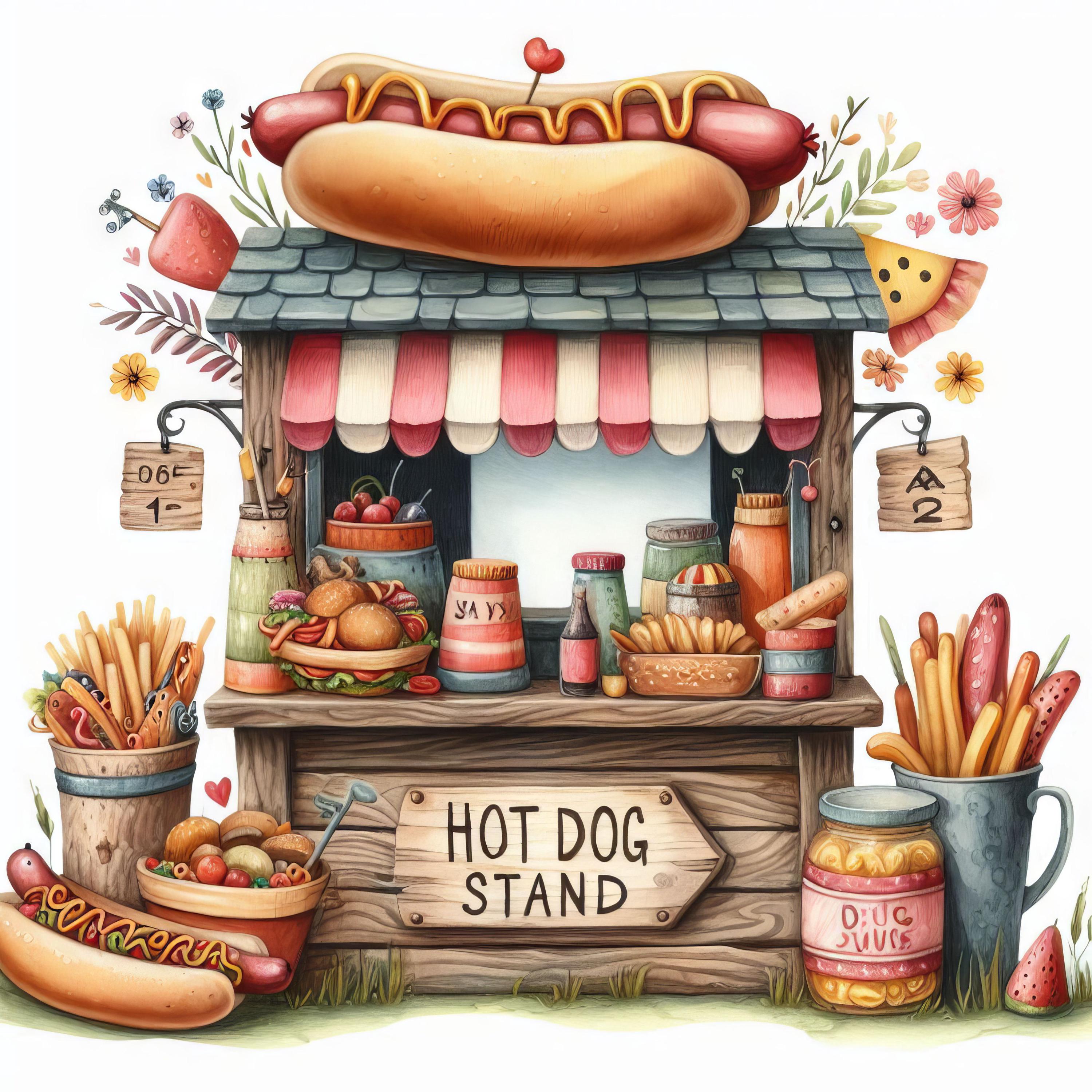 Hot Dog Stand: Clip Art, 10 High Res Watercolor Jpgs, Junk Journaling ...