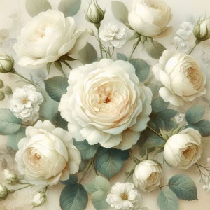 Vintage White Roses Clipart Bundle 10 High Res Watercolor Jpgs for Junk ...