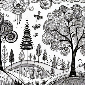 Adult Coloring Pages Whimsical Trees Clip Art 10 High Res Watercolor ...