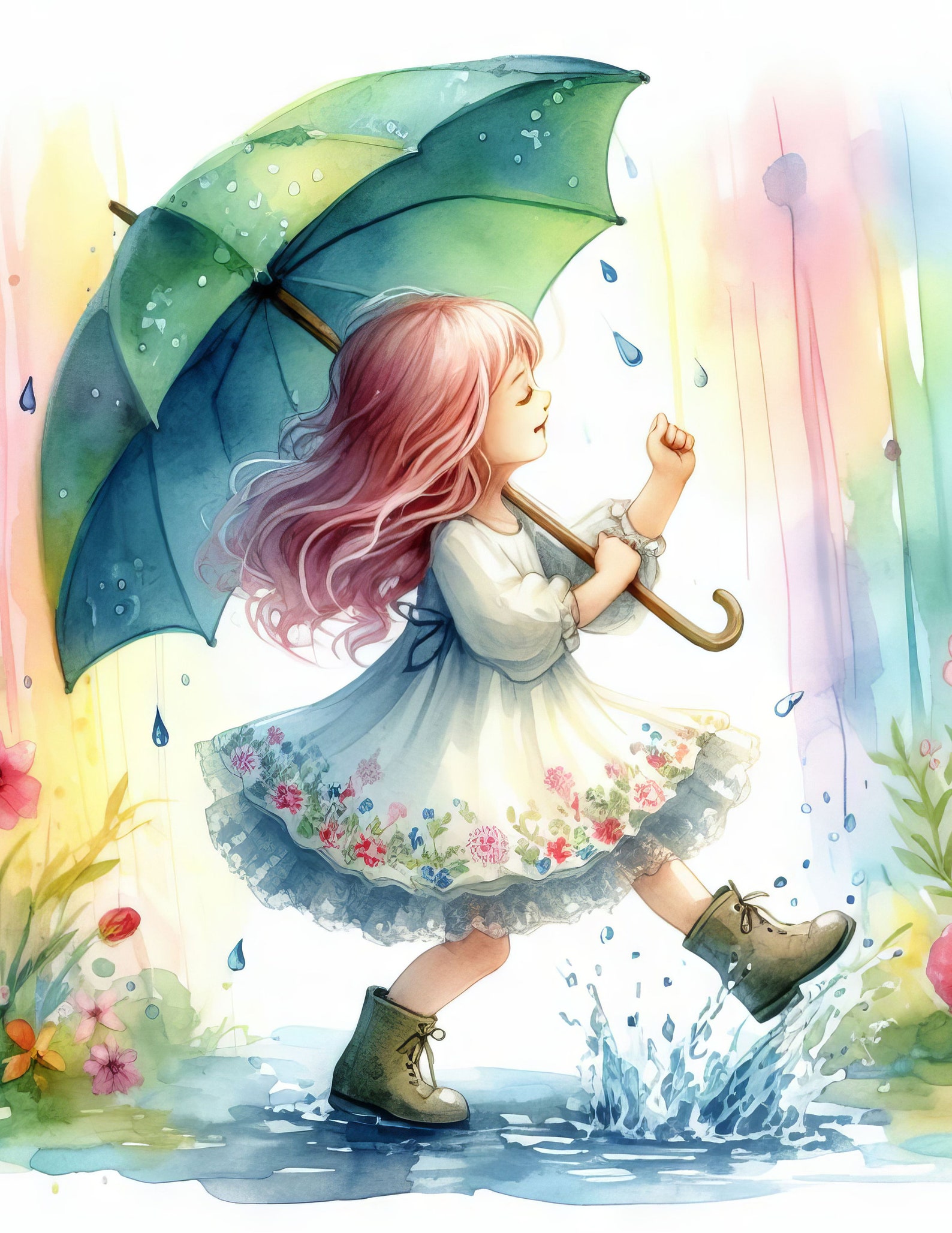Dancing in the Spring Rain Clip Art Kit 10 High Res Watercolor Jpgs for ...