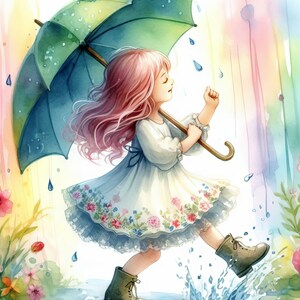 Dancing in the Spring Rain Clip Art Kit 10 High Res Watercolor Jpgs for ...