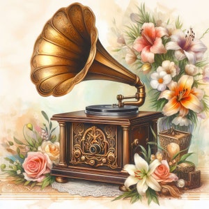 Vintage Victrola Clip Art 10 High Res Watercolor Jpgs for Junk ...