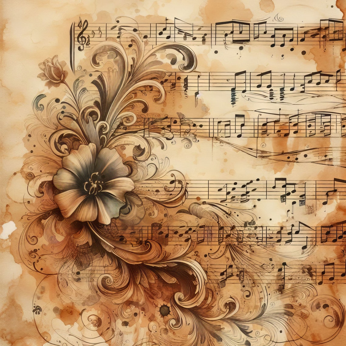 Vintage Sheet Music Clip Art 10 High Res Watercolor Jpgs for Junk ...