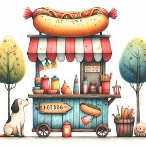 Hot Dog Stand Clip Art 10 High Res Watercolor Jpgs Junk Journaling ...