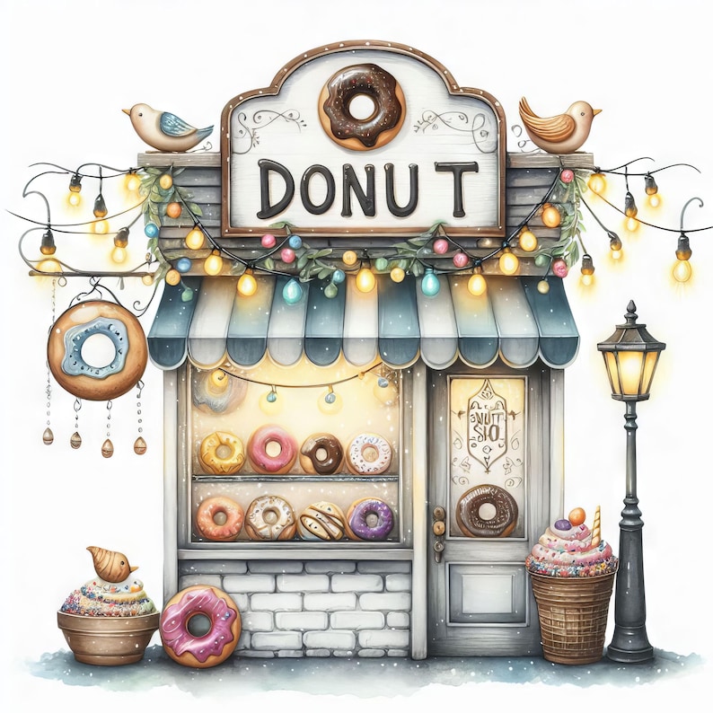 Donut Shop Clip Art 10 High Res Watercolor Jpgs Junk Journaling ...