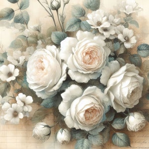Vintage White Roses Clipart Bundle 10 High Res Watercolor Jpgs for Junk ...